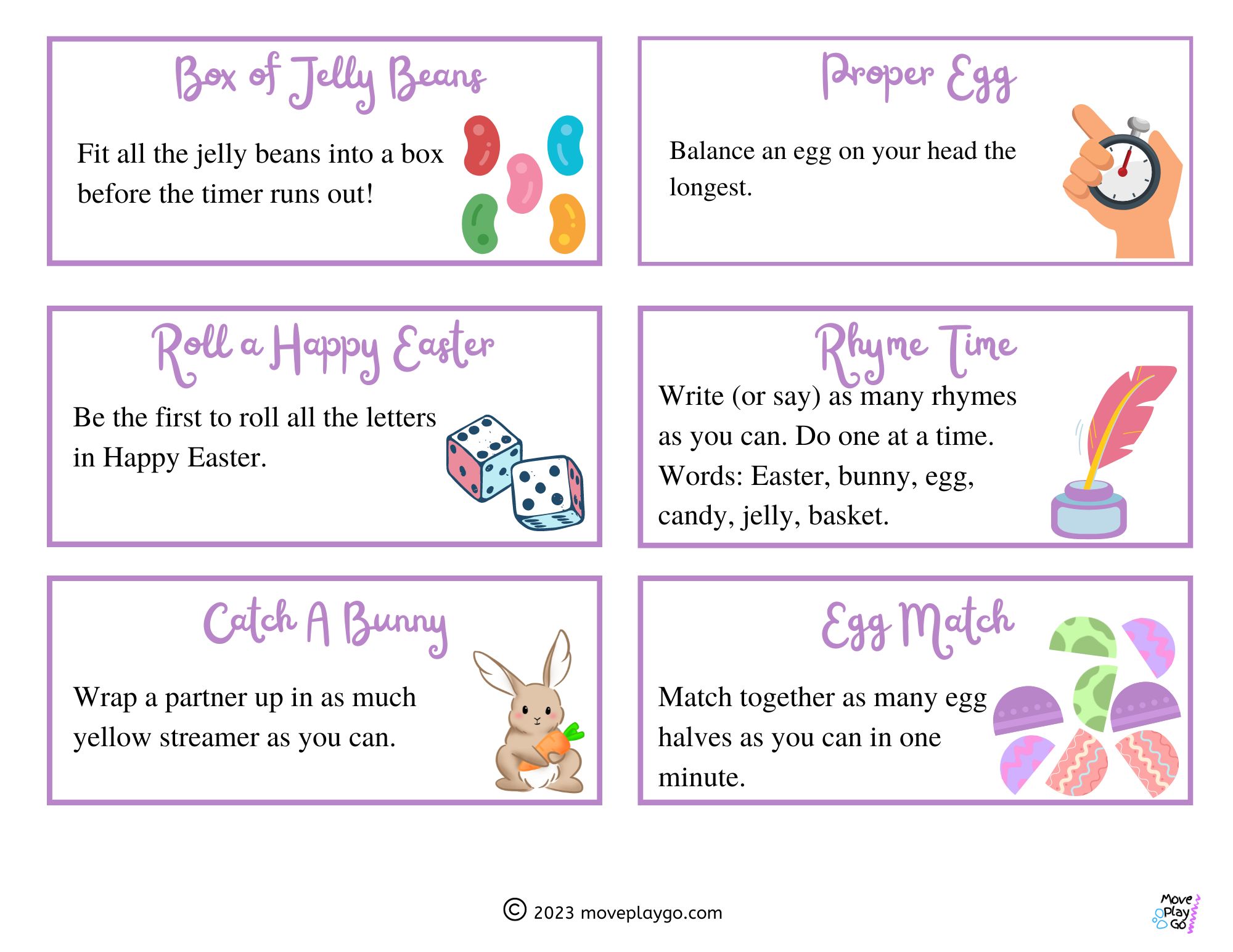 Easter Minute To Win It Cards Move Play Go