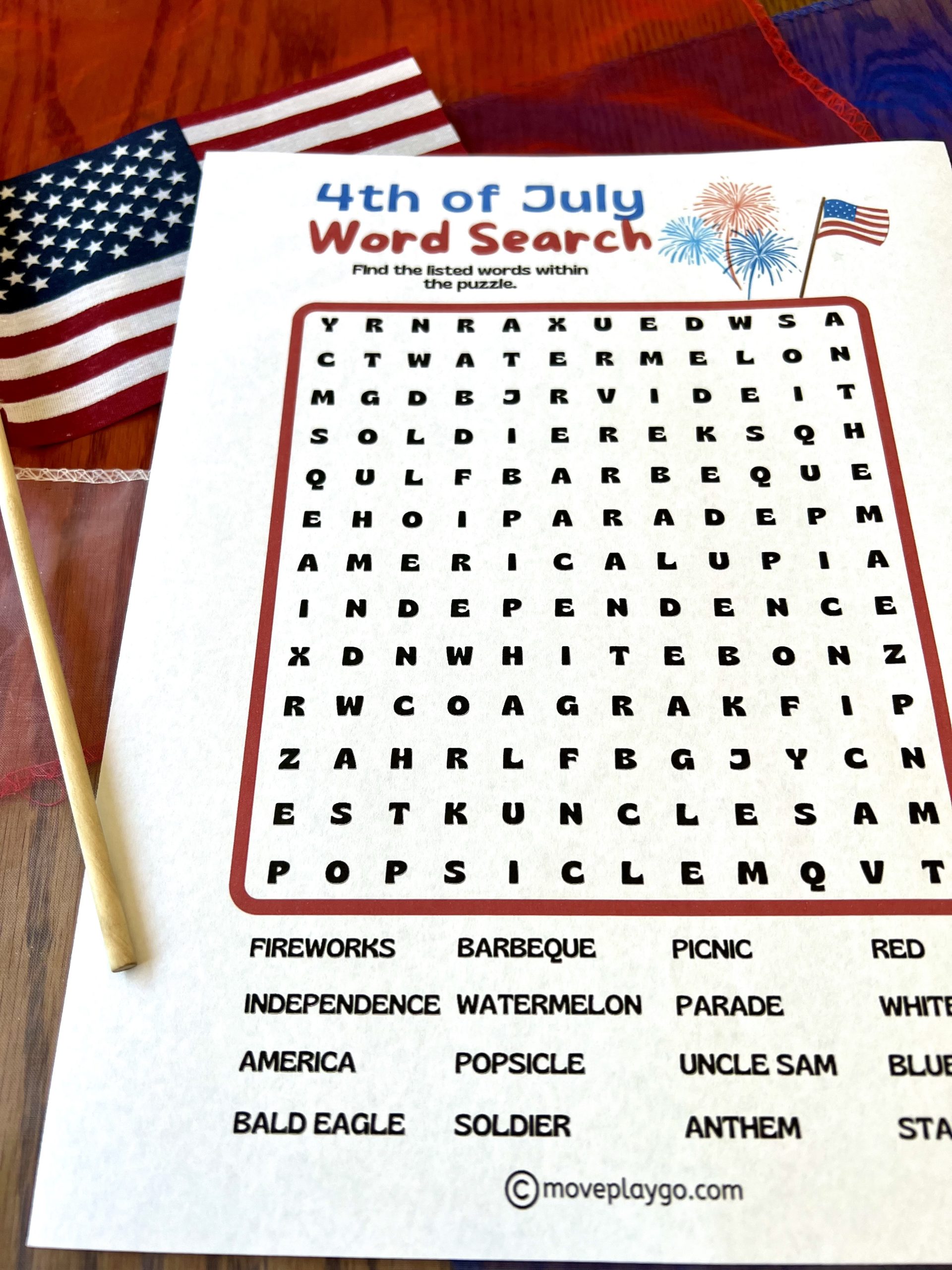 4th of July Word Search Free Printable - Move Play Go
