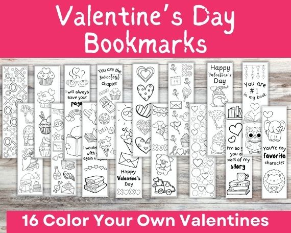 Color Your Own Valentine's Day Bookmarks - Move Play Go